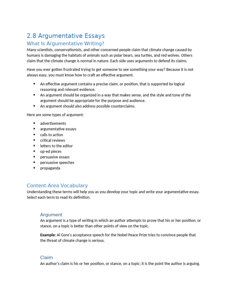2.8 Argumentative Essays | PDF
