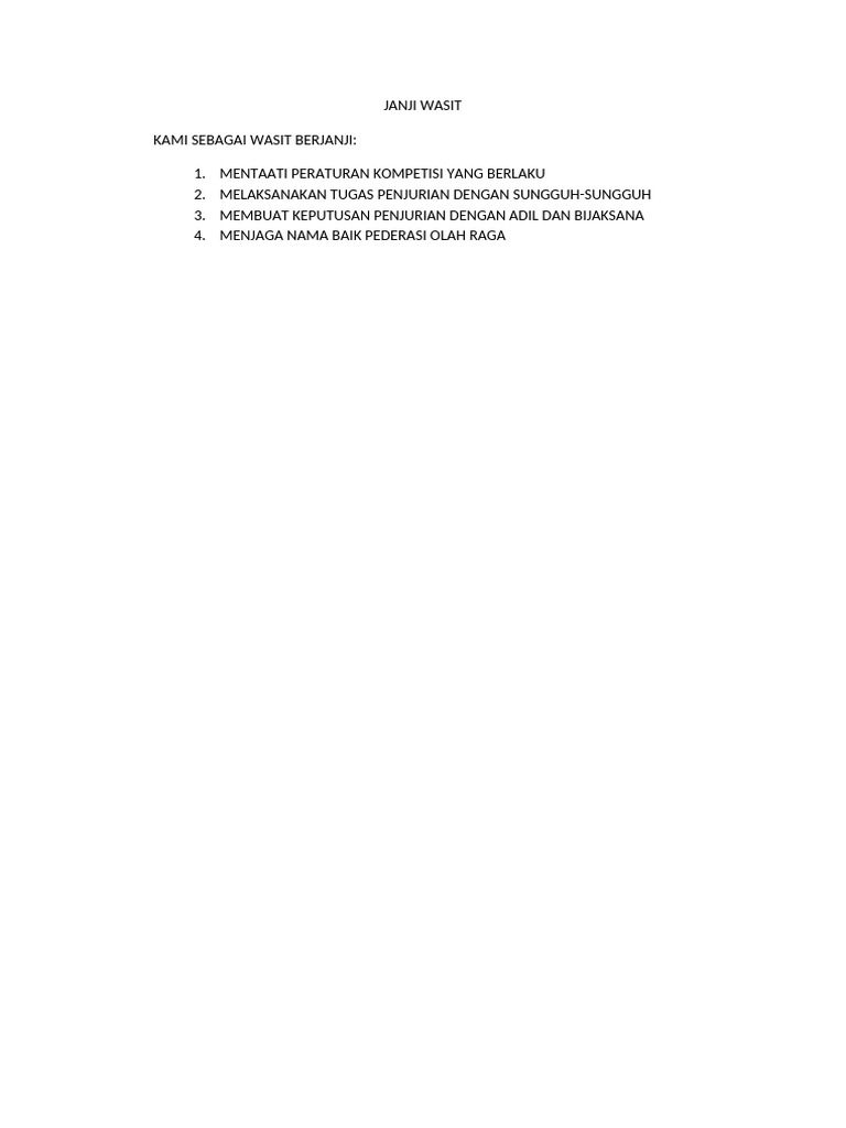 Janji Wasit Dan Atlit | PDF