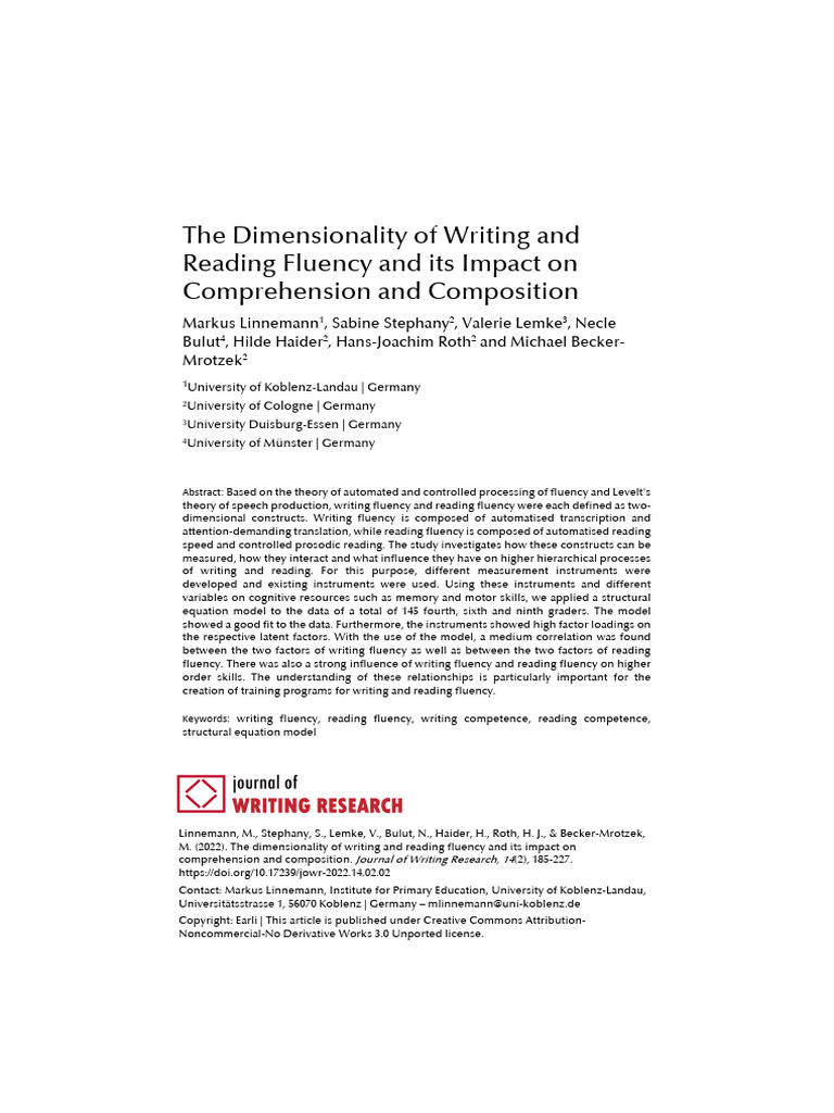 JoWR 2022 Volx NRX Linnemann Et Al | PDF | Fluency | Reading Comprehension