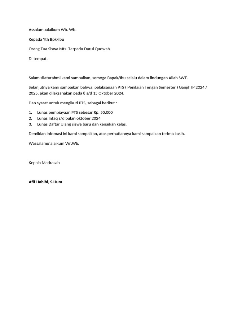 Pengumuman PTS Gasal TP 2024 - 2025 | PDF Pengumuman PTS Gasal TP 2024 - 2025 | PDF
