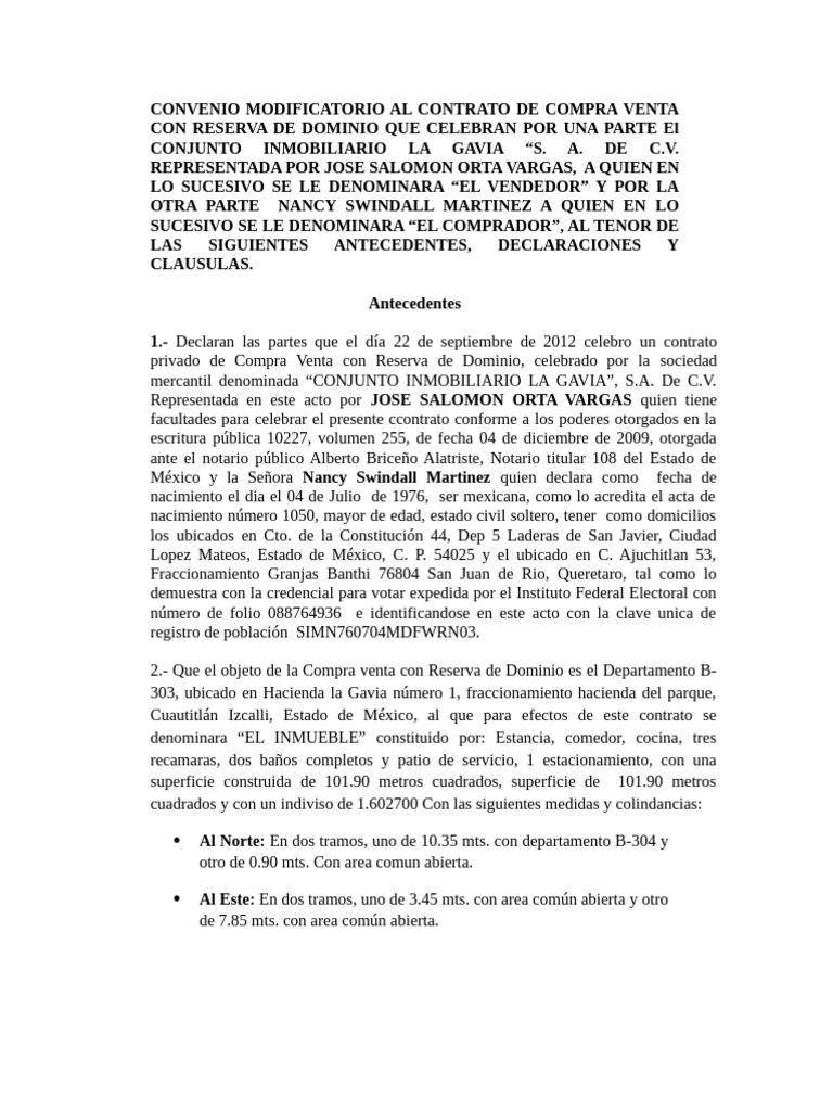 Convenio Modificatorio-Corregido Depto B-303-2 | PDF | Ley de ...