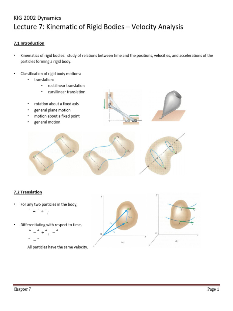 Lecture 7 Rigid Body Velocity Analysis | PDF
