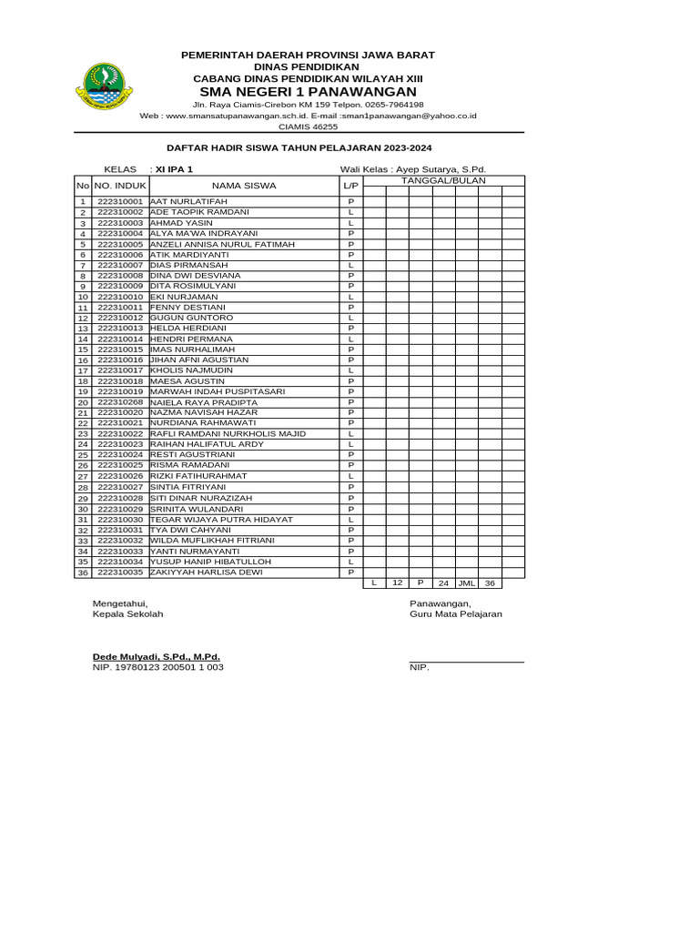 Absensi Siswa TP 2023-2024 | PDF