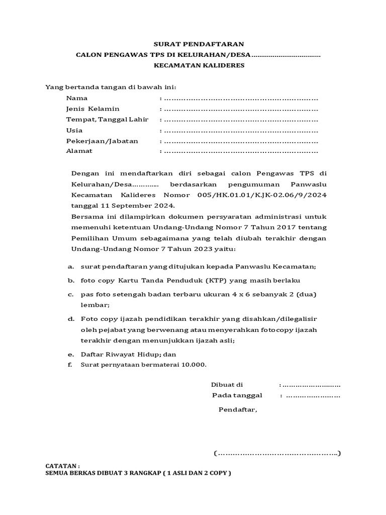 Form Pendaftaran PTPS | PDF