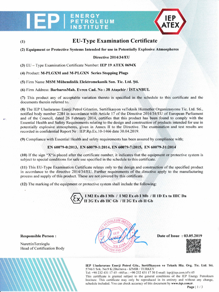 sertifikat IEP 19 ATEX 0694X | PDF