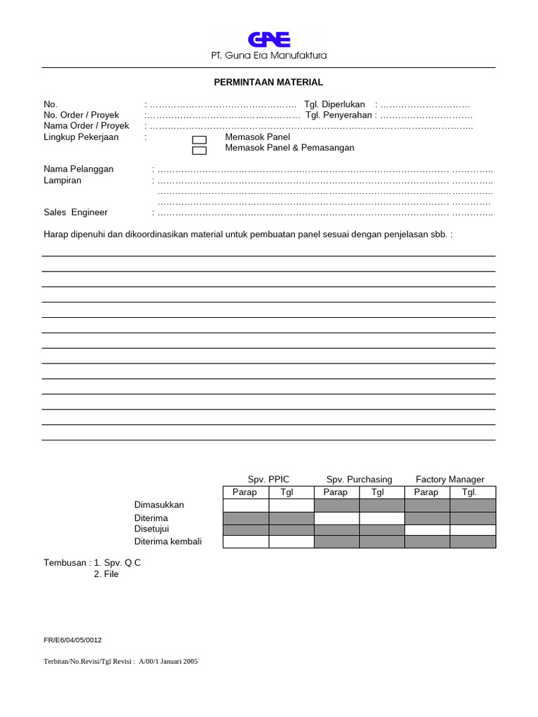 12. Form Permintaan Material | PDF