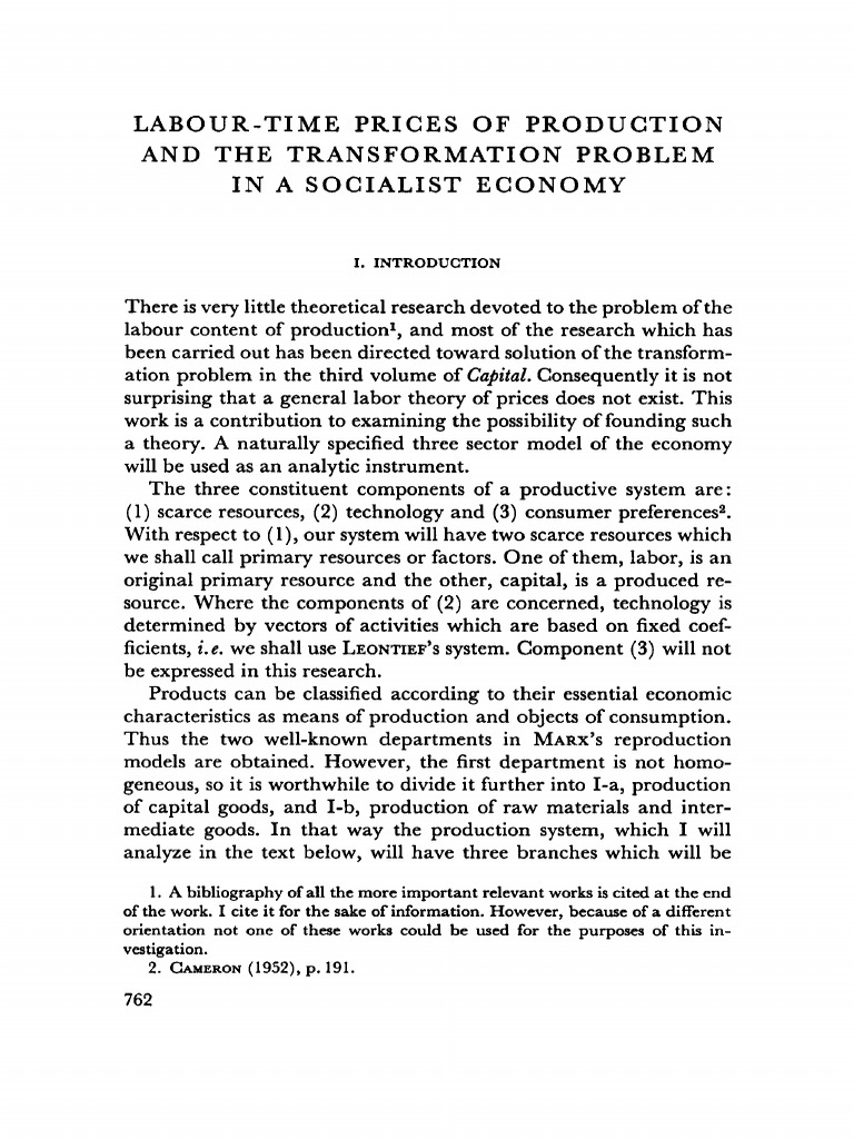 HORVAT, Branko. Labour-Time Prices of Production and The Transformation Problem in A Socialist ...
