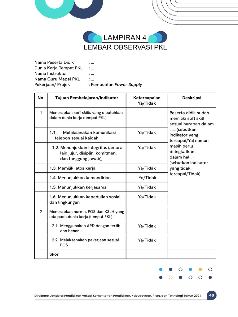 Lembar Observasi PKL | PDF