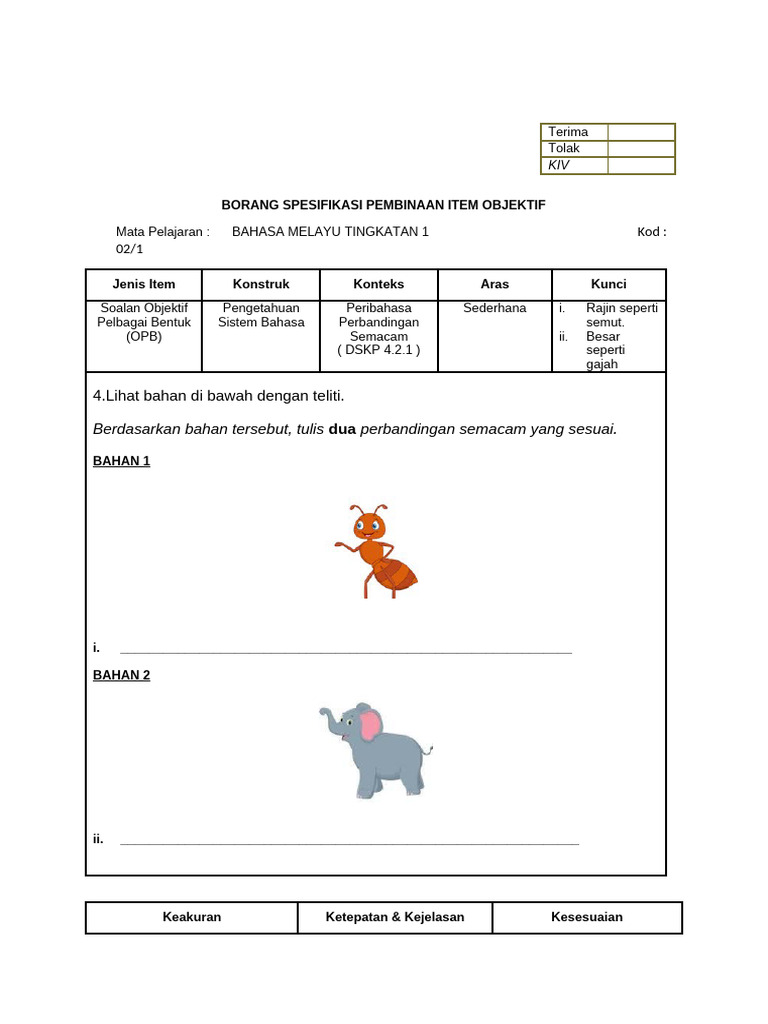 19 Instrumen Kertas 1 BHGN B Item 4. (Perbandingan Semacam) | PDF