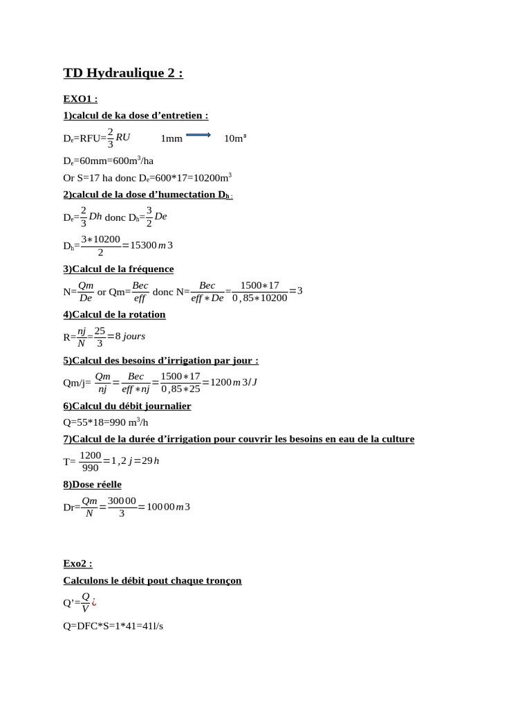 TD Hydraulique 2 | PDF