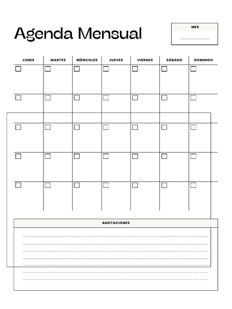 Agenda Calendario Planificador Mensual Completar Imprimible Minimalista ...