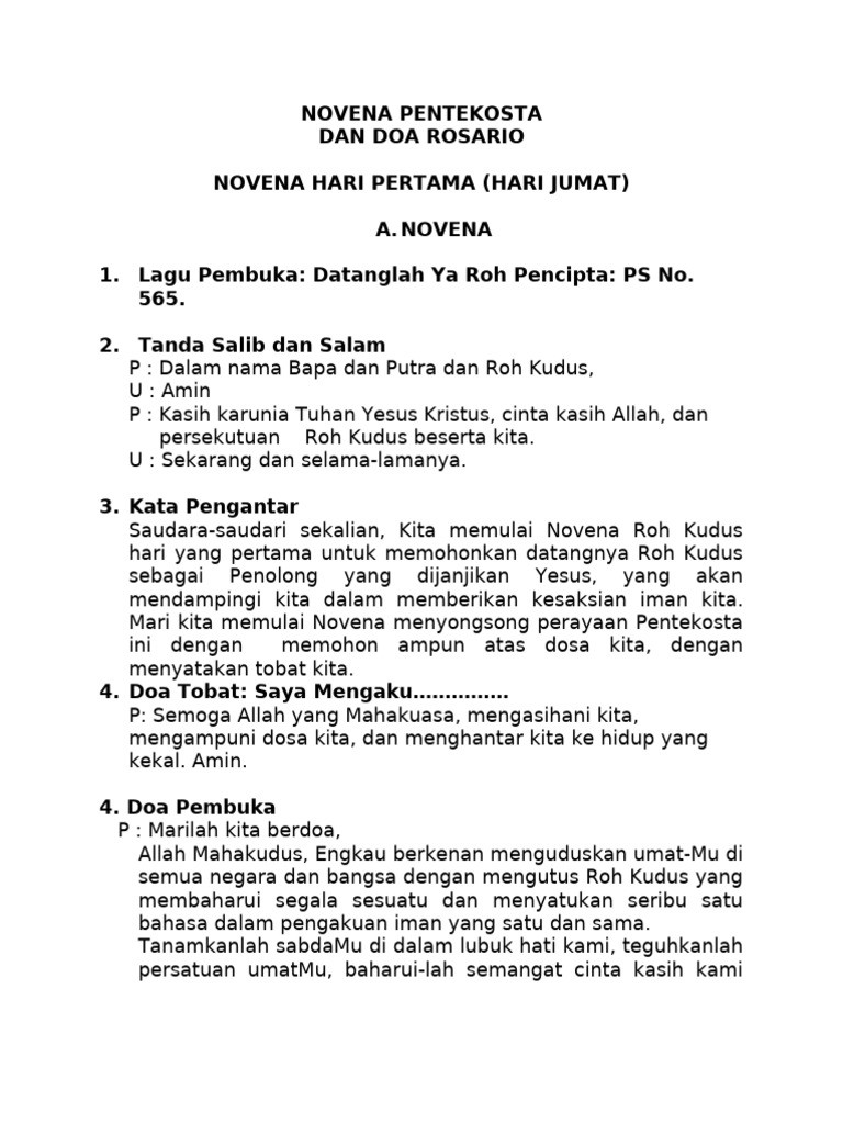 Novena Pentekosta Tahun 2024 | PDF