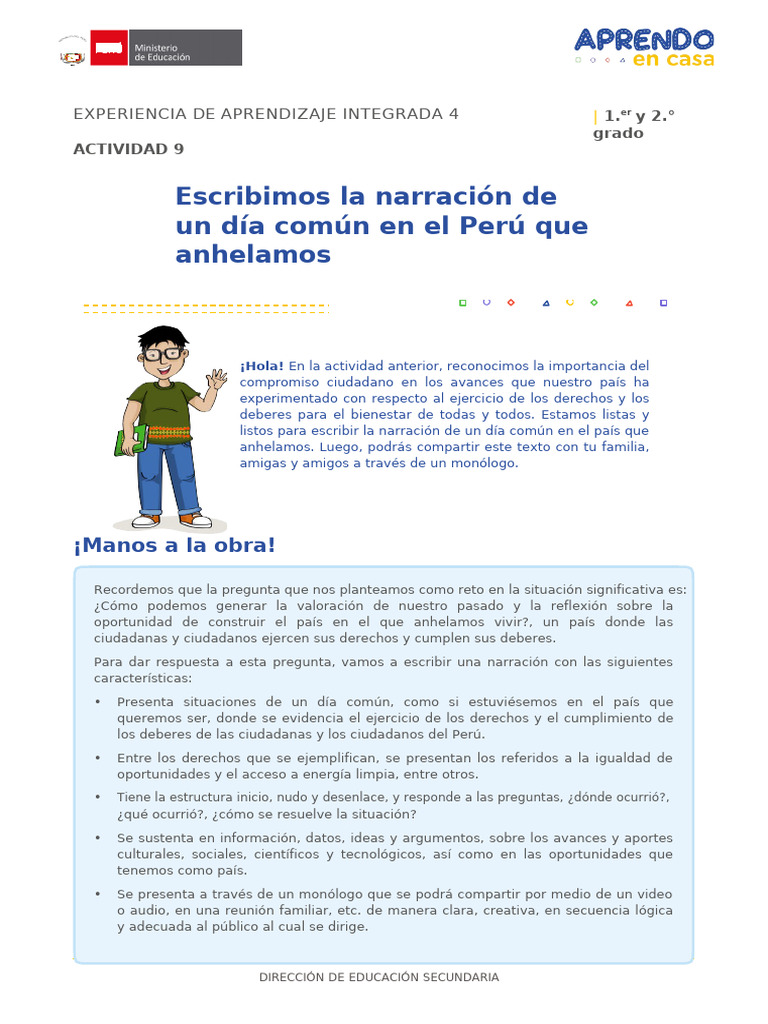 Exp4 Secundaria 1y2 Exploramos Act09 Escribosobreelpaisquequeremos | PDF