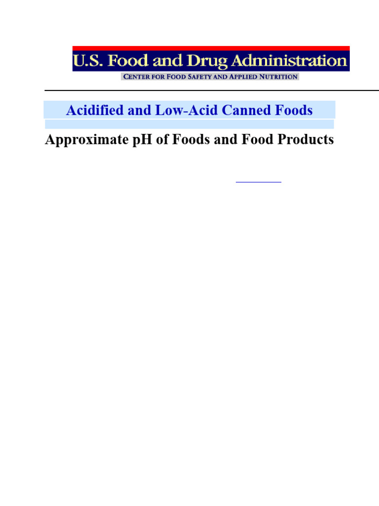 FDA Approximate PH of Foods | PDF