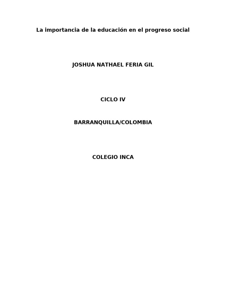 La Importancia de La Educación en El Progreso Social TALLER | PDF