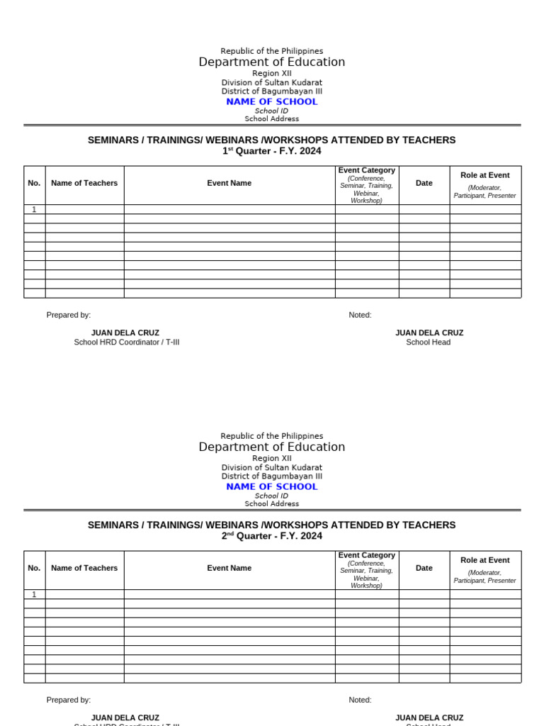 Seminars Attended by Teachers Template | PDF