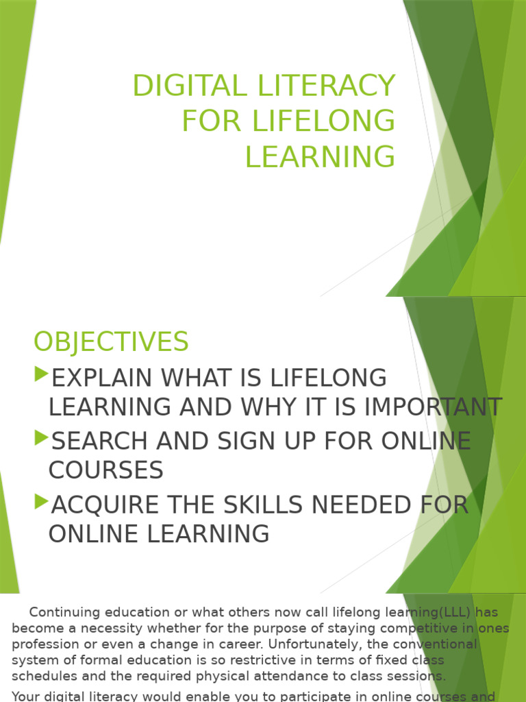 Digital Literacy For Lifelong Learning | PDF