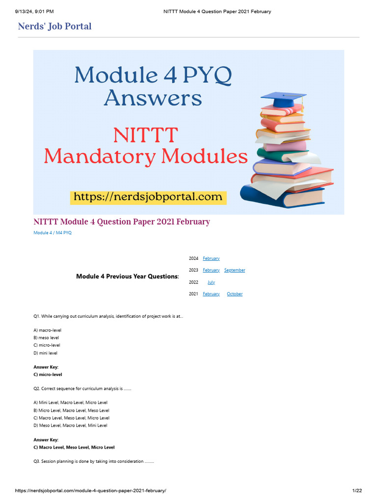 NITTT Module 4 Question Paper 2021 February | PDF | Learning | Lecture