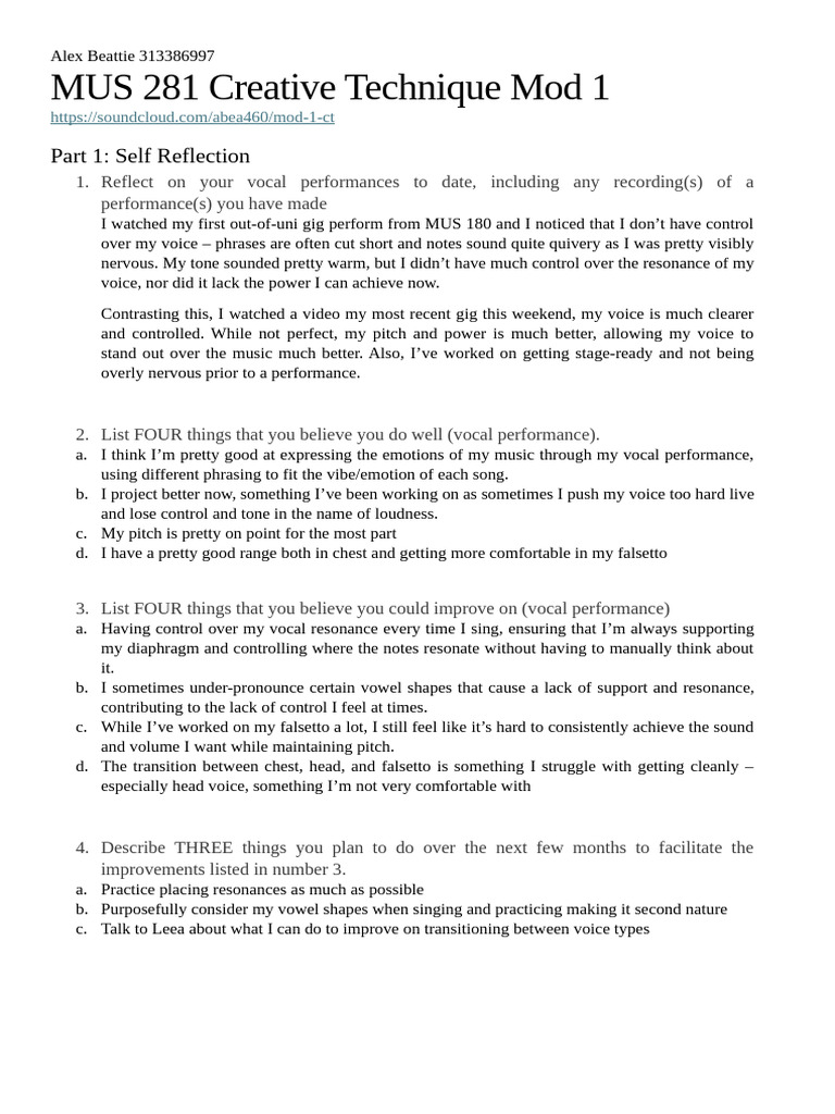 MUS 281 Creative Technique Mod 1 | PDF
