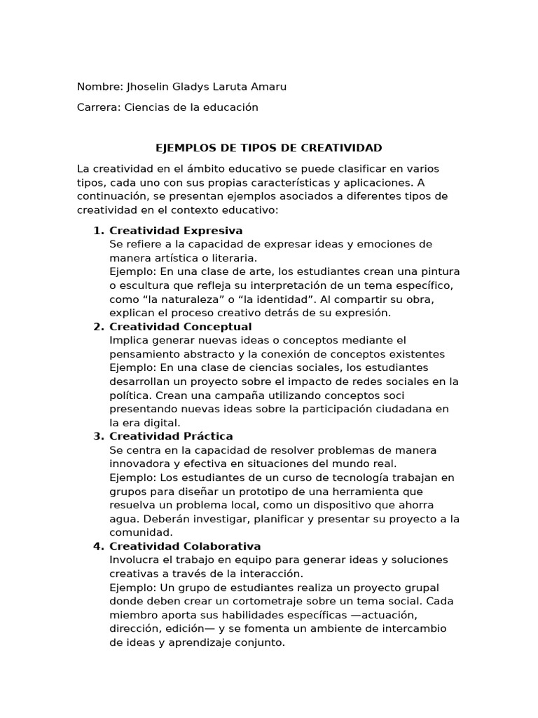 Ejemplos de Tipos de Creatividad | PDF