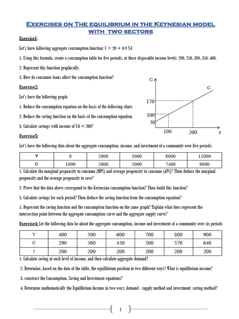 1-1 - 1 - Exercises On The Equilibrium in The Two-Sector Keynesian Model | PDF