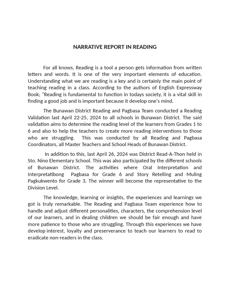 Narrative Report Reading | PDF