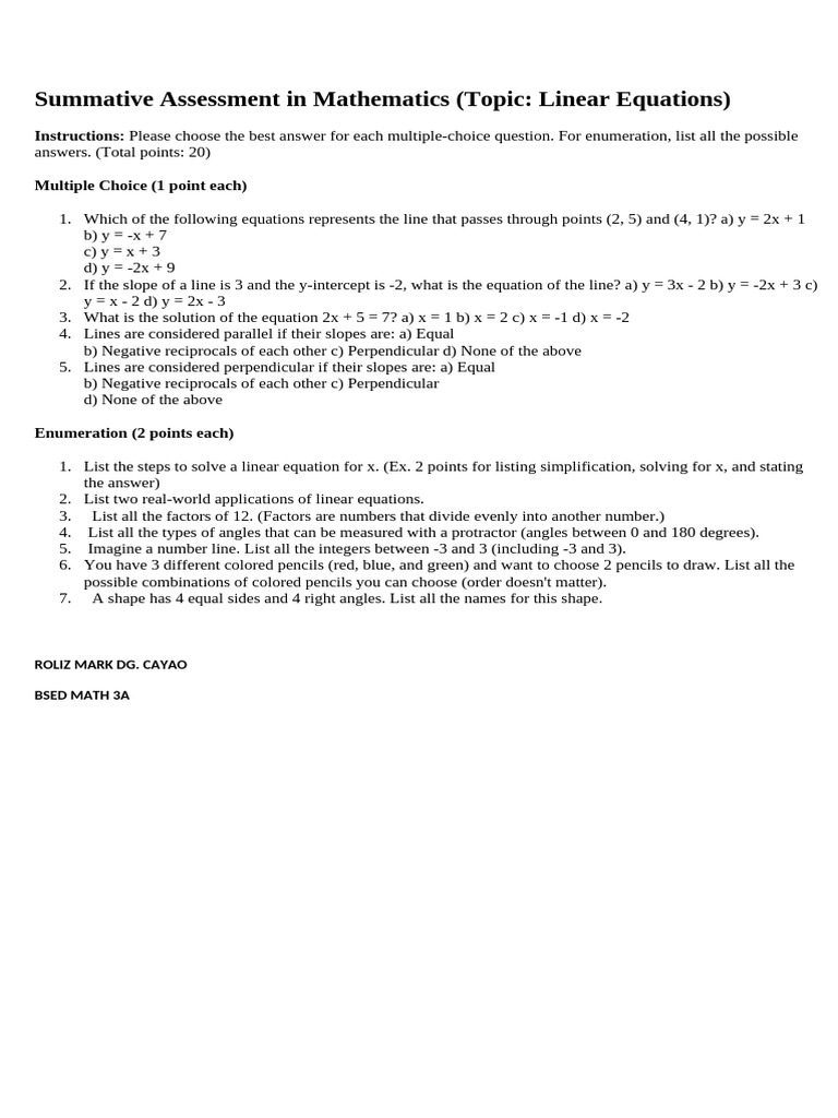 (GROUP 7)Summative Assessment in Mathematics | PDF