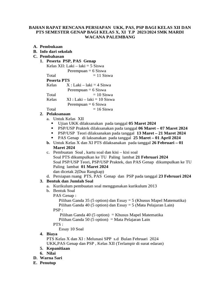 Bahan Rapat & Rencana Ujian | PDF