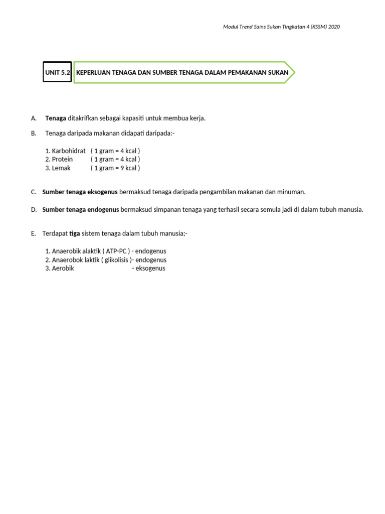 5.2 Keperluan Tenaga & Sumber Tenaga Dalam Pemakanan | PDF