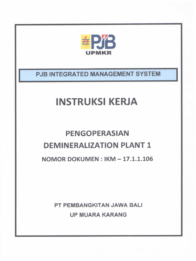 Ikm-17.1.1.106 Pengoperasian Demineralization Plant 1 | PDF