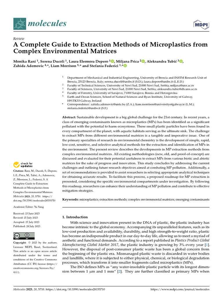 A Complete Guide To Extraction Methods Of Microplastics From Complex