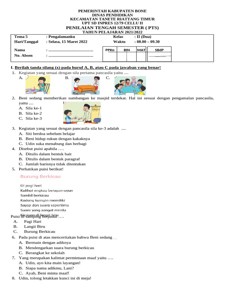 Soal PTS K2 T5 2021-2022 | PDF | Politics Of Indonesia | Indonesia