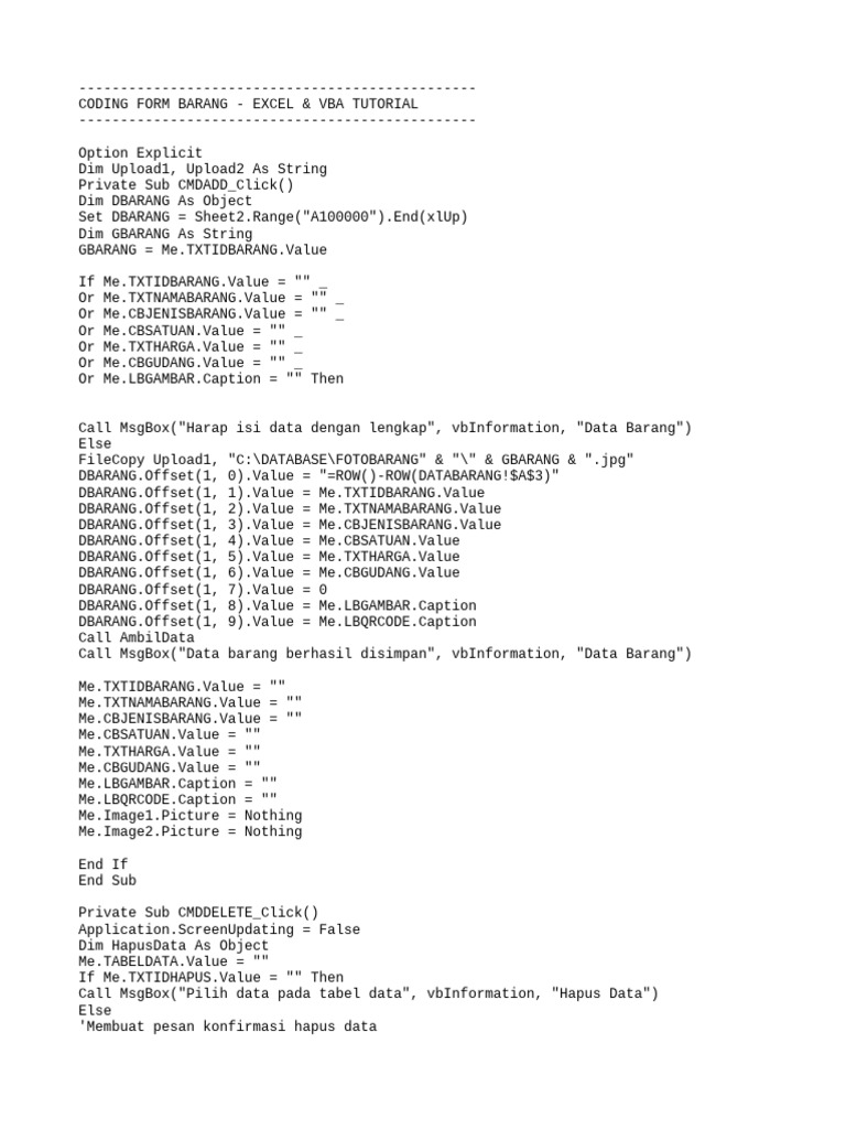 Coding Form Barang | PDF