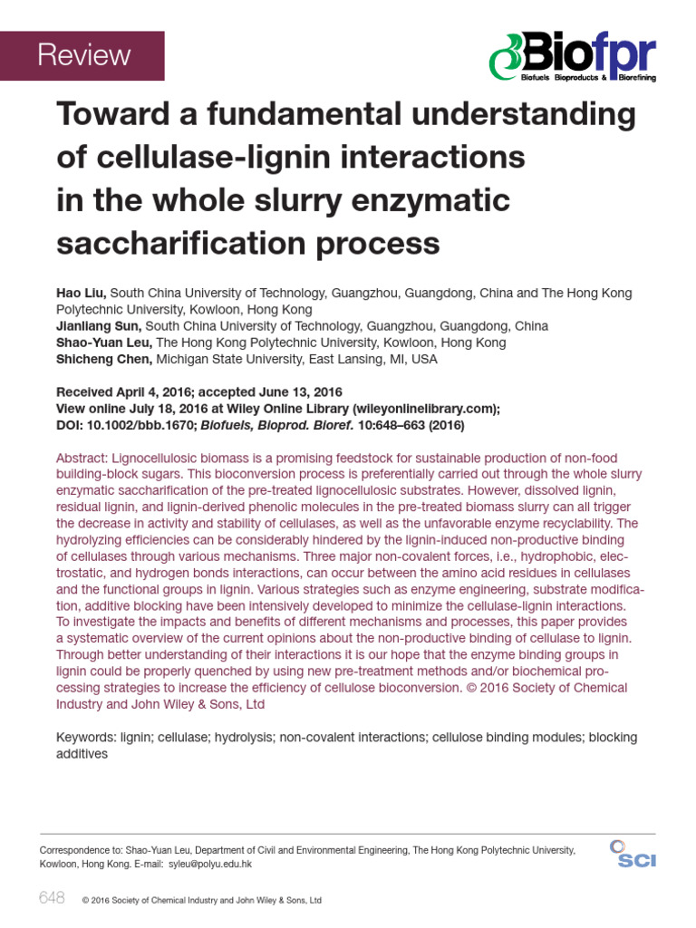 Biofuels Bioprod Bioref - 2016 - Liu - Toward A Fundamental ...