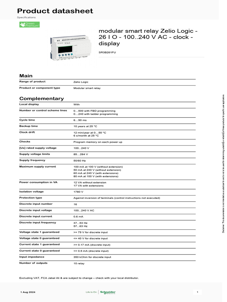 Schneider Electric - Smart-Relays-Zelio-Logic - SR3B261FU | PDF