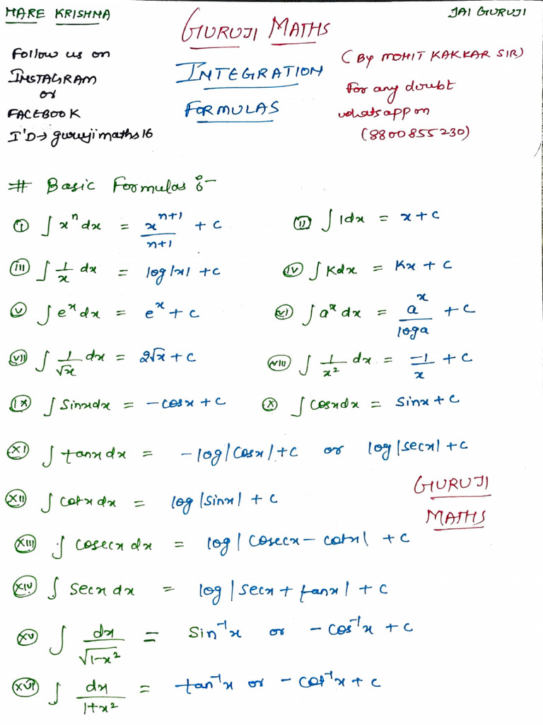 Integration Formulas | PDF