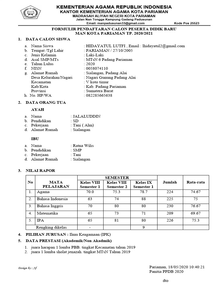 PPDB 2020 HIDAYATUL LUTFI | PDF
