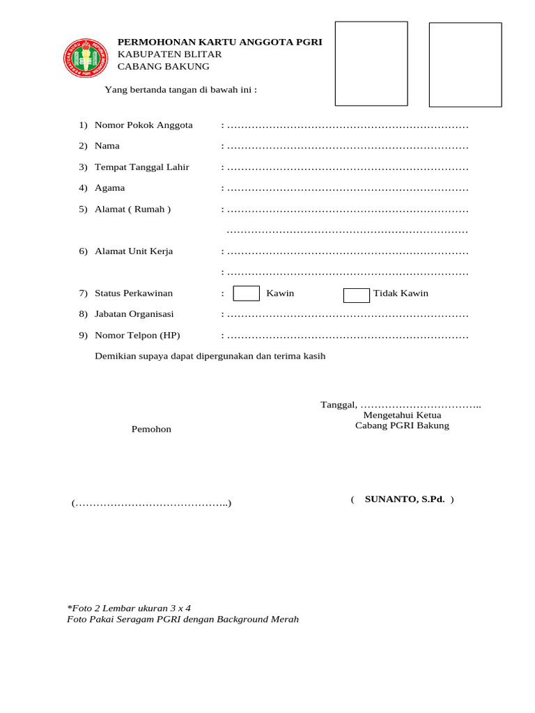 Format Ajuan Kartu Pgri | PDF