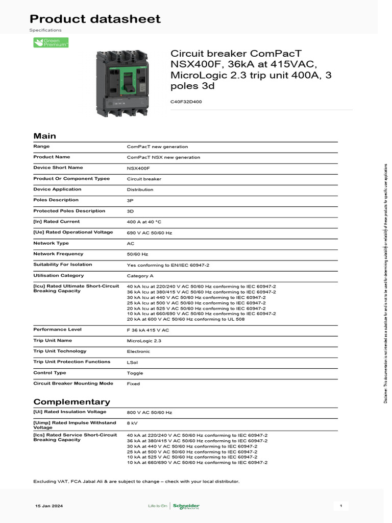 MCCB 400A C40F32D400 | PDF