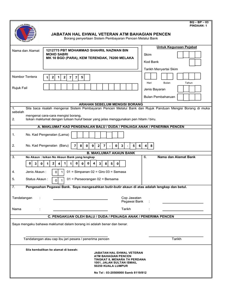Borang Pembayaran Pencen Baru - SC | PDF