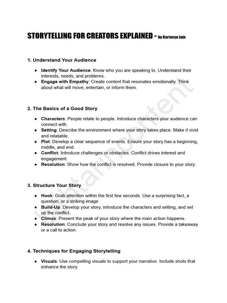 Storytelling For Creators Explained - by Kartavya Jain | PDF