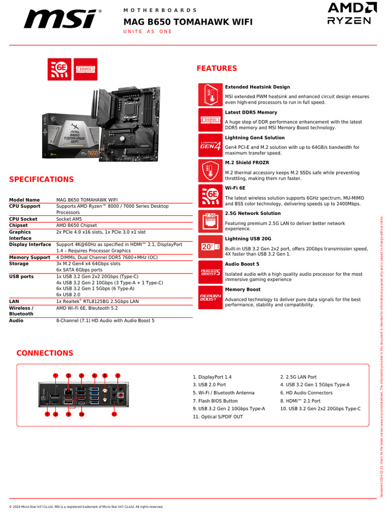 Mag b650 Tomahawk Wifi | PDF