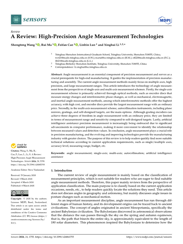 A Review High-Precision Angle Measurement Technologies | PDF