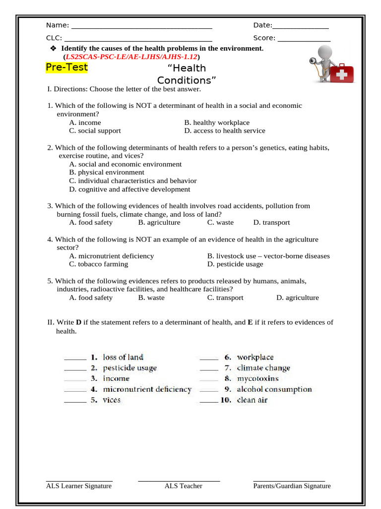 LS2 Science Worksheets-JHS (Affect The HEALTH CONDITION) | PDF