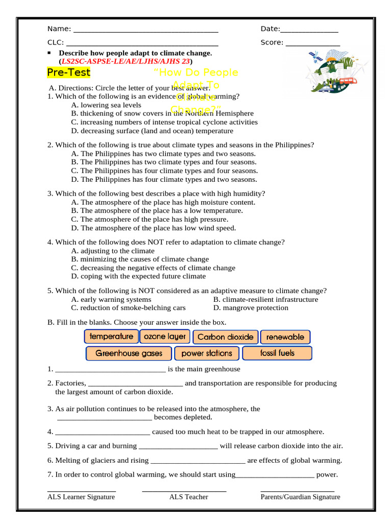LS2 Science Worksheets-AE-JHS (How Do People Adapt To Climate Change) | PDF
