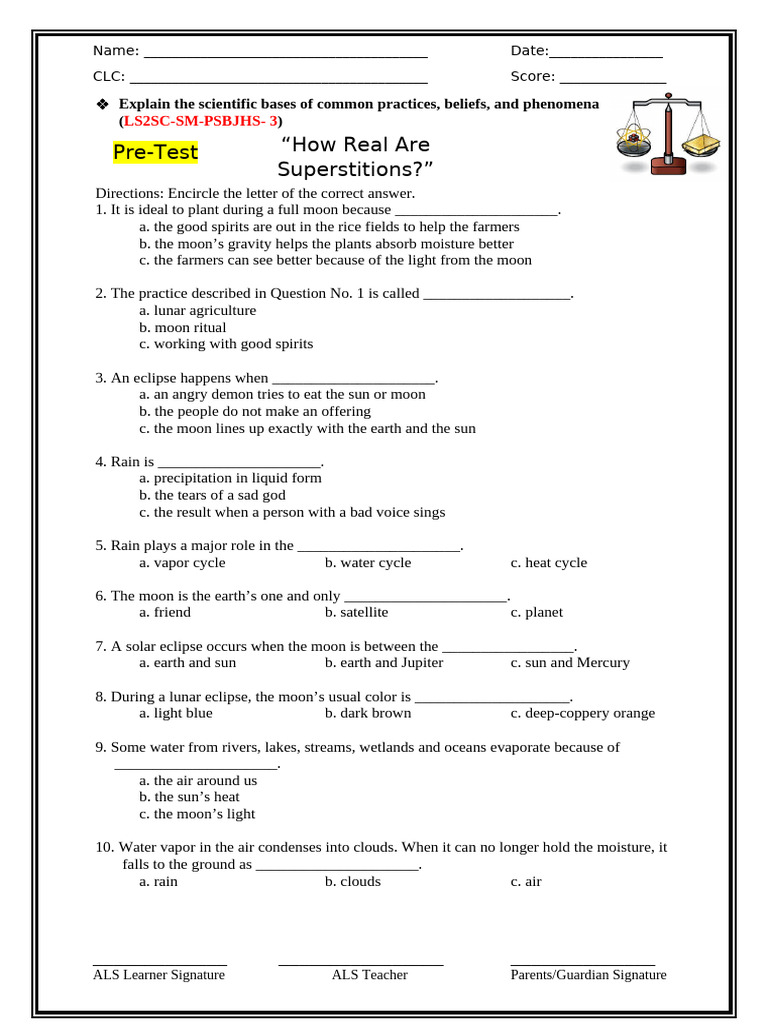 LS2 Science Worksheets-JHS (How Real Are Superstitions) | PDF