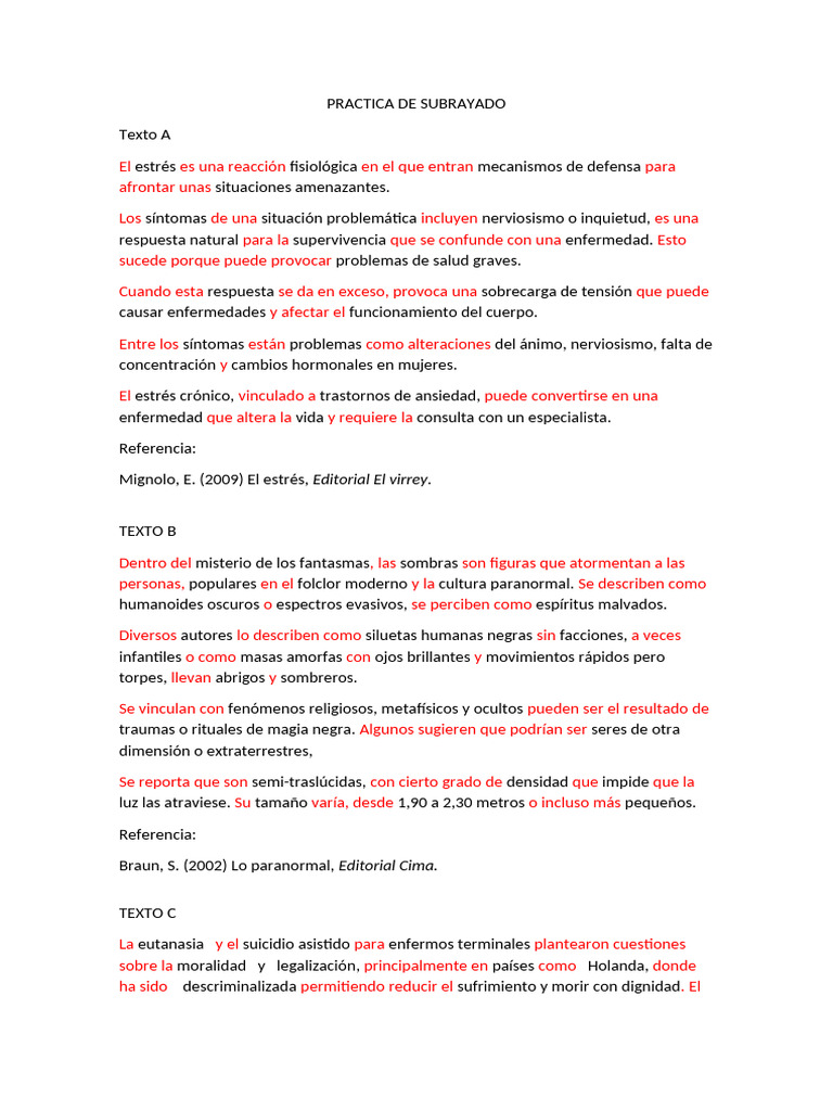 Practica de Subrayado | PDF