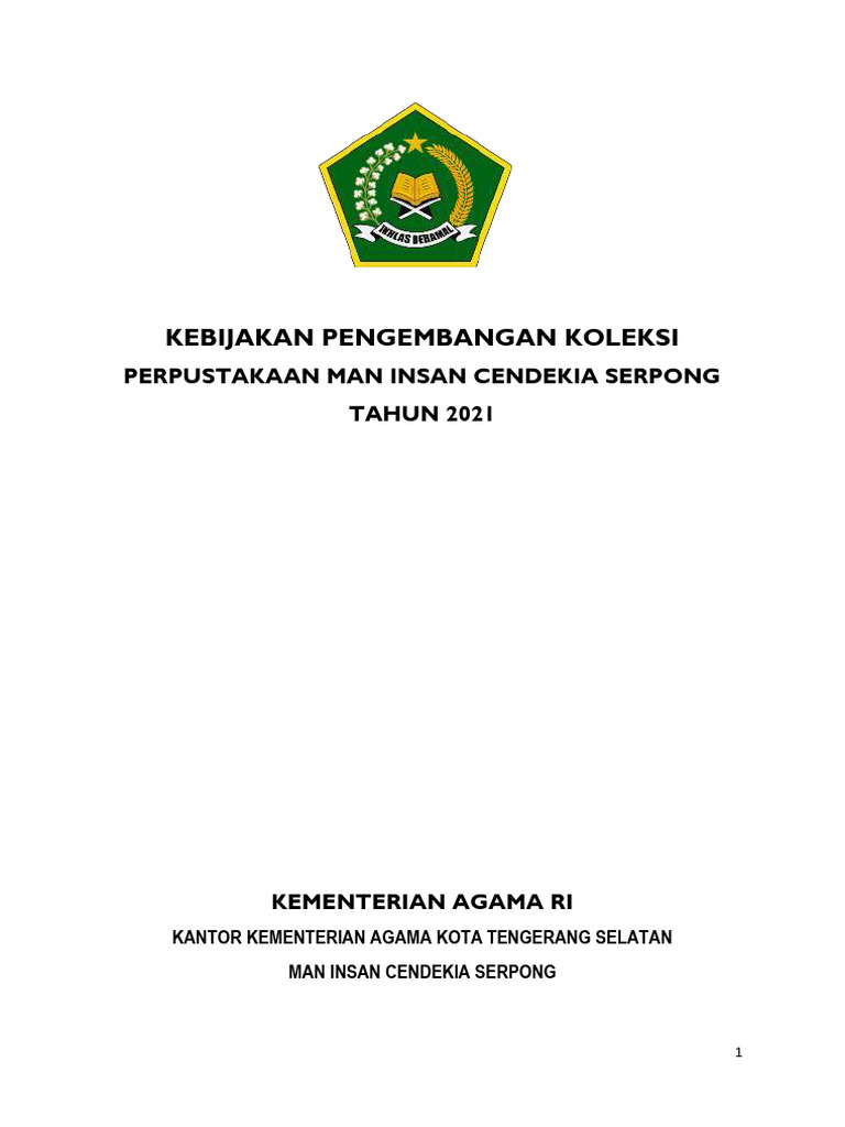 CONTOH KEBIJAKAN PENGEMBANGAN KOLEKSI Perpus ICS - OK | PDF