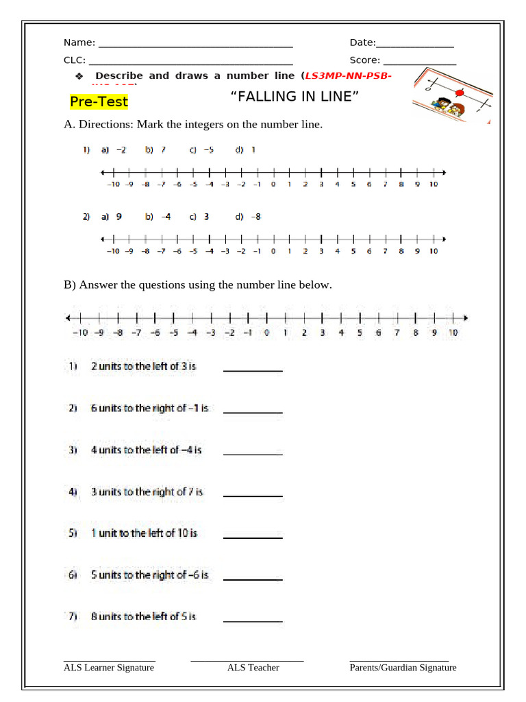 LS3 Math-Worksheets-JHS (Draw Number Line) | PDF