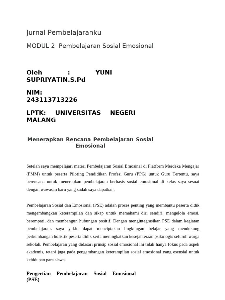 Jurnal Pembelajaran Modul 2 Pse Pdf